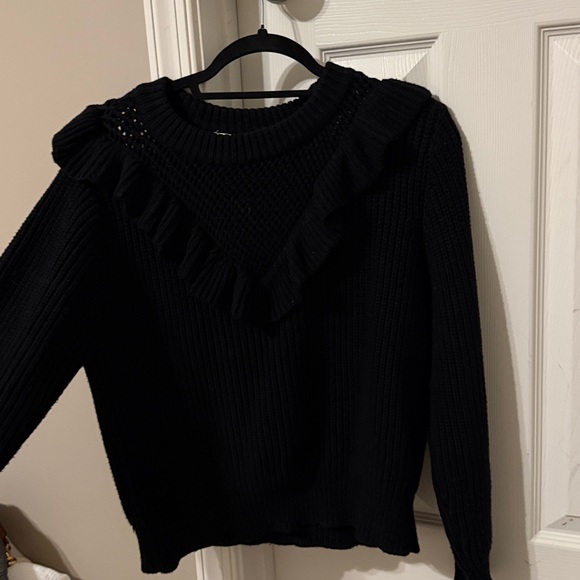 Zara | Sweaters | Zara Black Ruffled Crew Neck Sweater | Poshmark